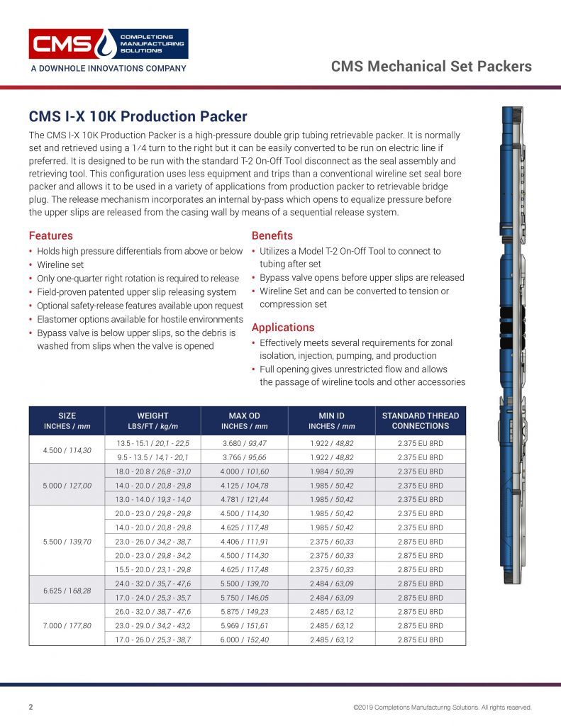 CMS I-X 10K Production Packer – CMS